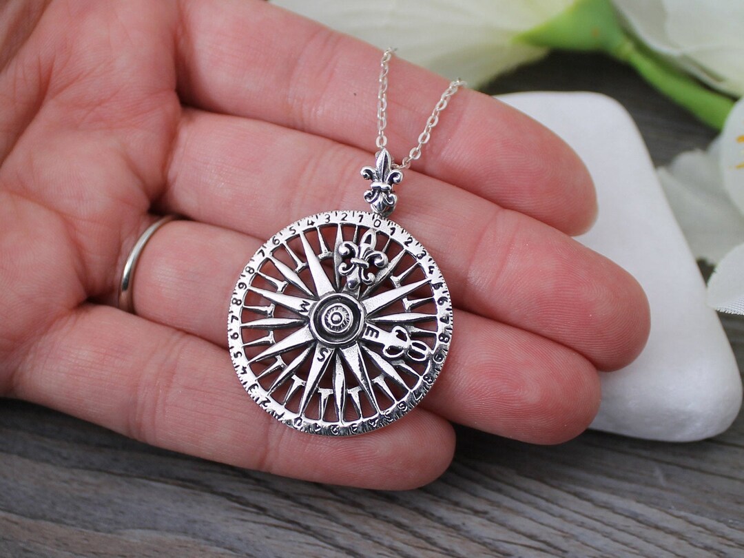 Sterling Silver Nautical Compass Necklace * Compass Pendant * Compass ...