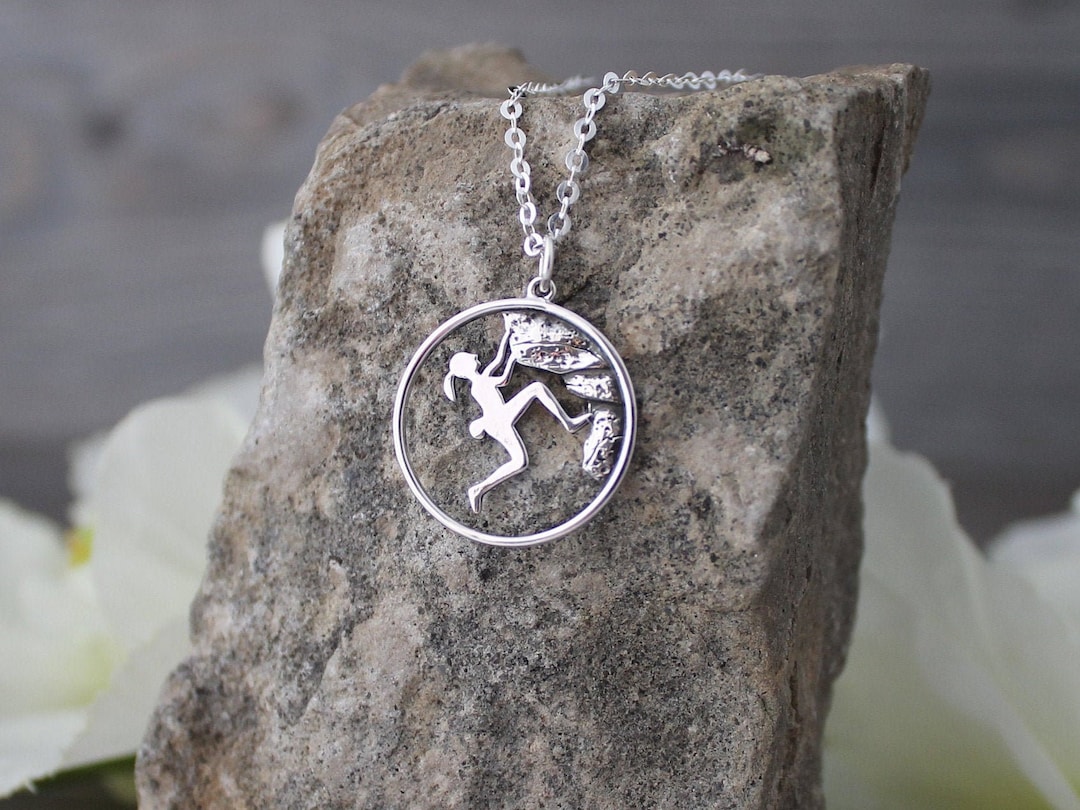 Sterling Silver Rock Climbing Necklace * Circle Pendant * Outdoor ...