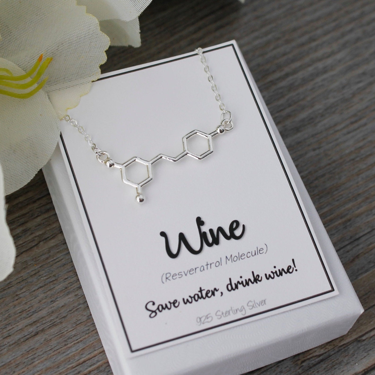 Sterling Silver Red Wine Molecule Necklace Resveratrol | Etsy