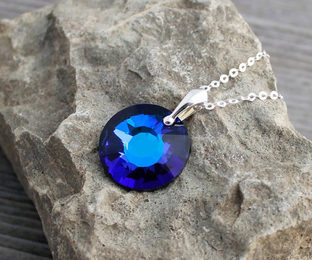 Blue Crystal Necklace Bermuda Blue Swarovski Sun Crystal - Etsy