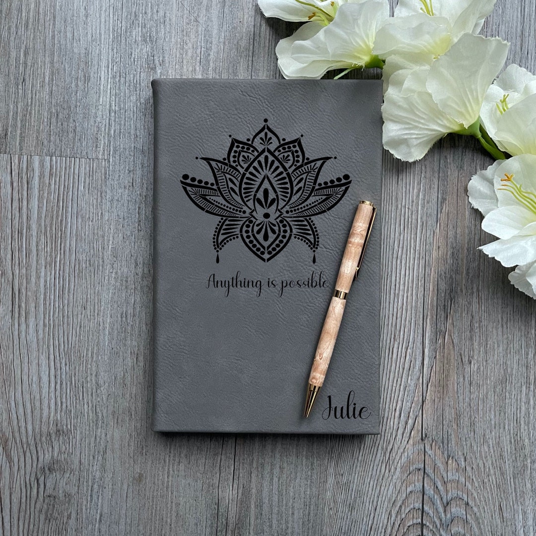 Personalized Lotus Notebook * Custom Leather Journal * Leatherette ...