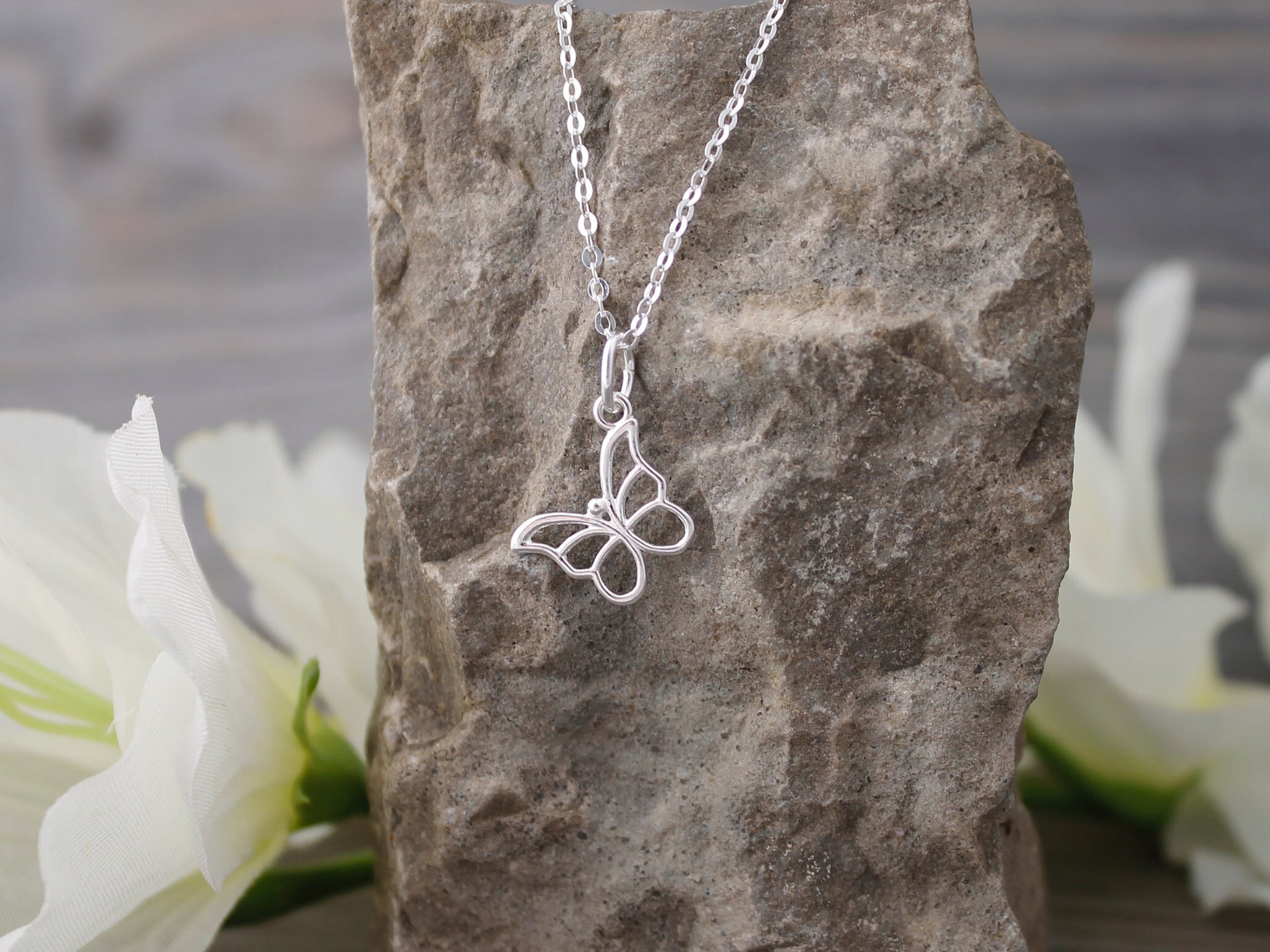 Butterfly Necklace Sterling Silver Butterfly Necklace | Etsy