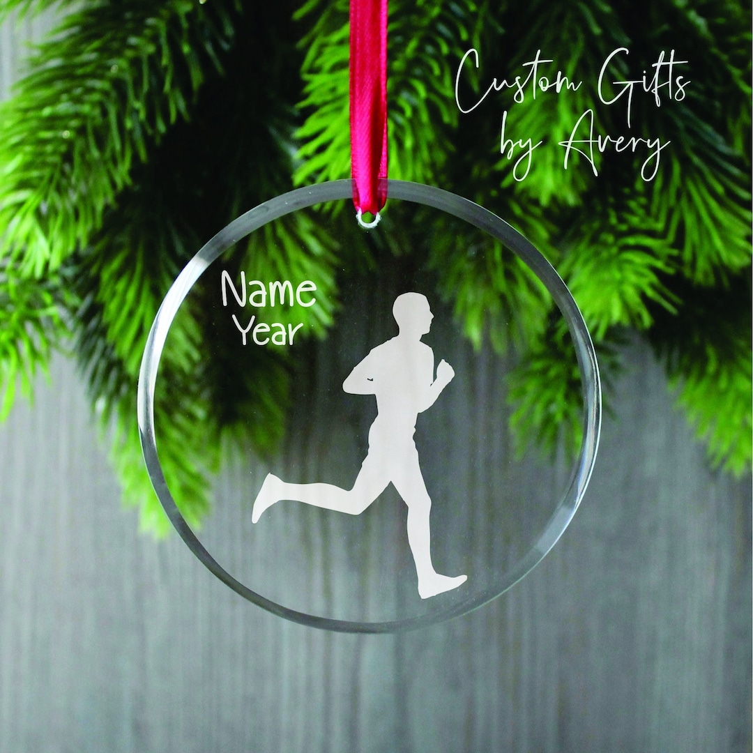 Custom Runner Ornament * Personalized GLASS Christmas Ornament Male ...