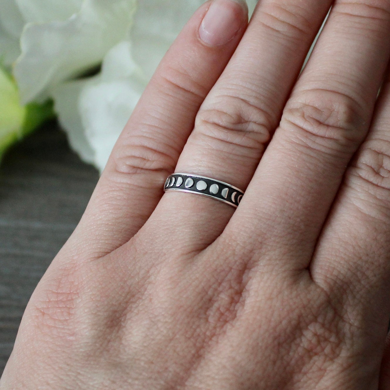 Sterling Silver Moon Phases Ring Moon Phases Celestial Moon Ring Stacking Ring Band Ring Sterling Silver Moon Cycle Etsy