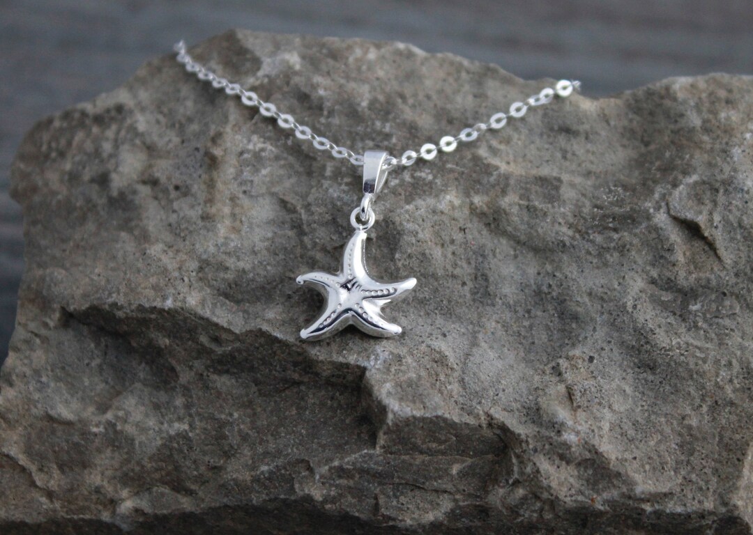 Tiny Sterling Silver Starfish Pendant Necklace Sterling Silver Cable ...