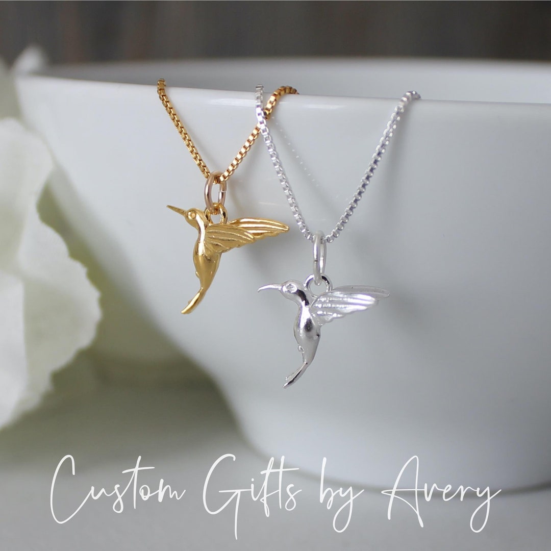 3D Hummingbird Necklace * Sterling Silver or Gold Hummingbird Charm ...