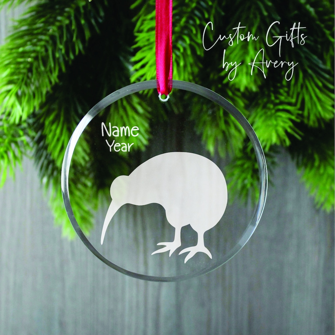 Personalized GLASS Kiwi Bird Ornament * New Zealand * Round Glass ...