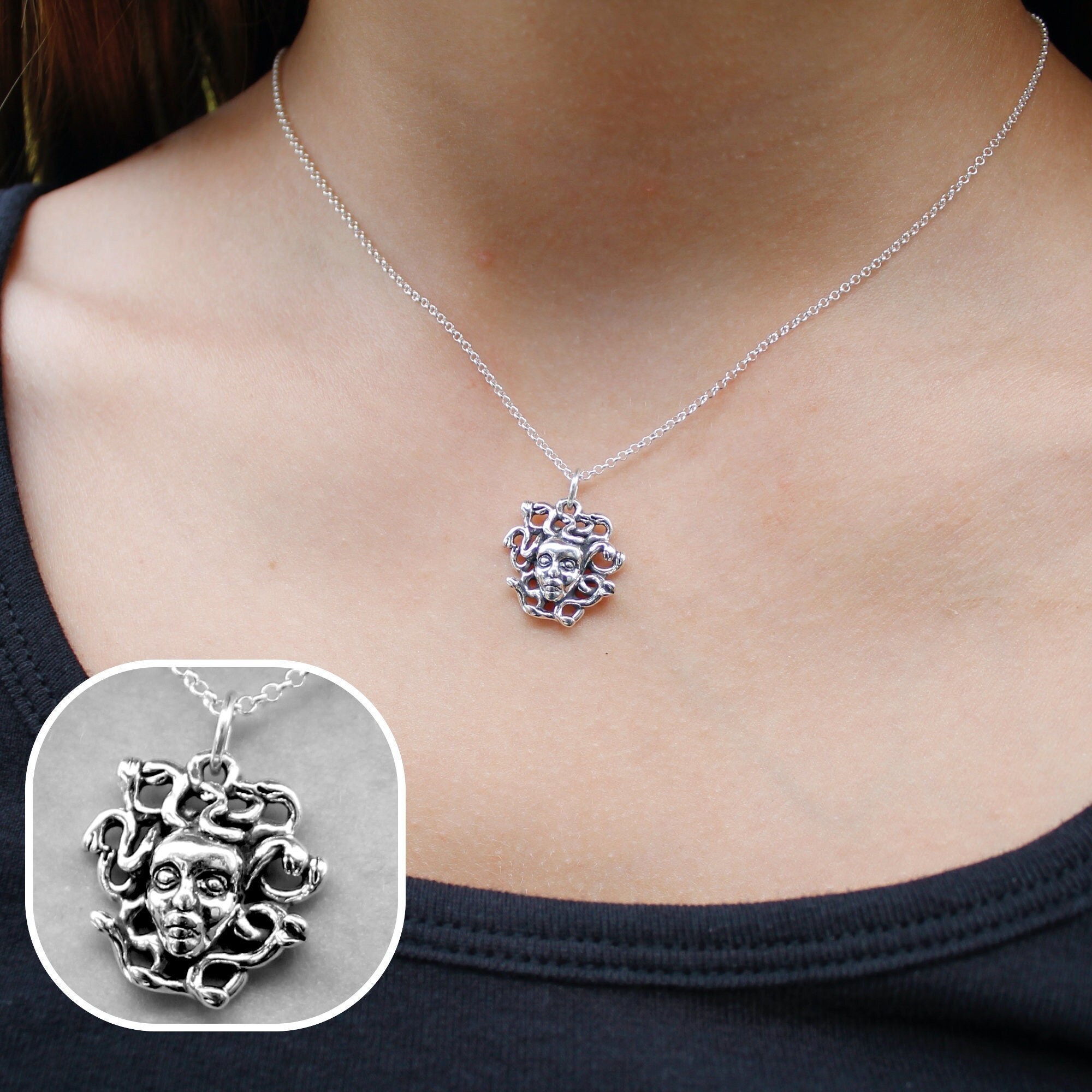 Sterling Silver Medusa Necklace Medusa Pendant Medusa - Etsy