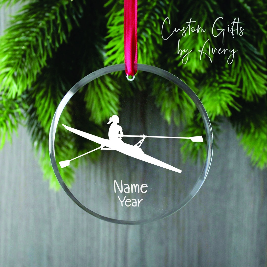 Personalized GLASS Rowing Ornament * Female Rower * Round Glass ...