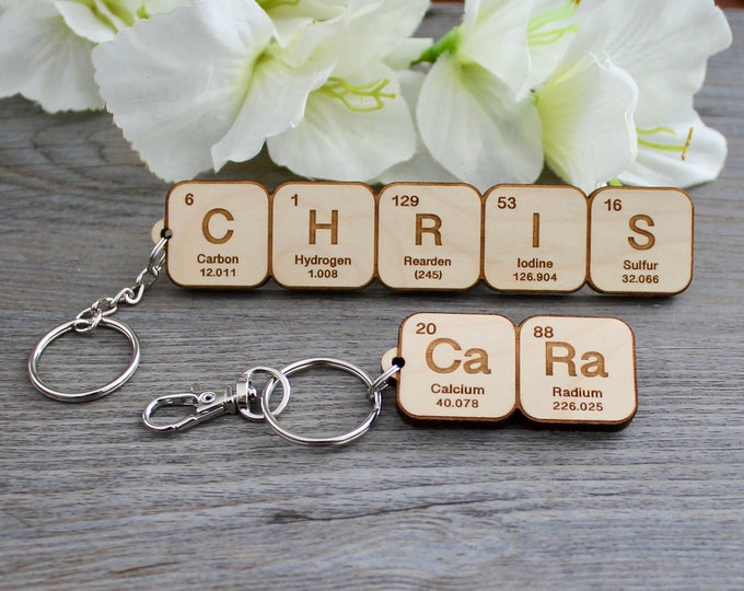 Personalized Periodic Table of Elements Key Chain ~ Custom Maple Wood ...