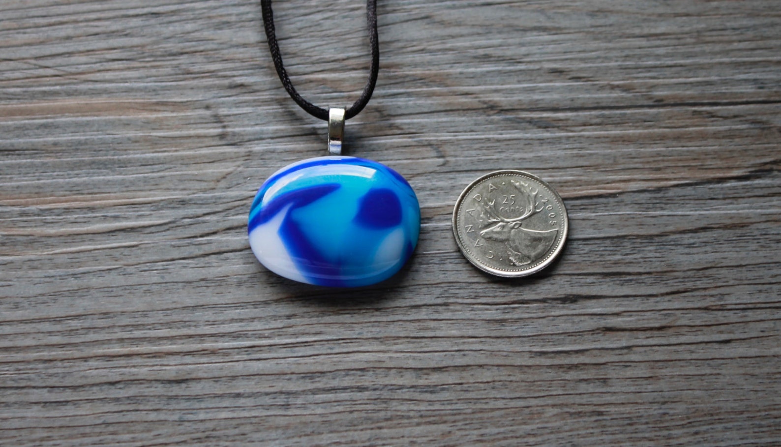 Mixed Blue and White Fused Glass Puddle Pendant With Satin | Etsy