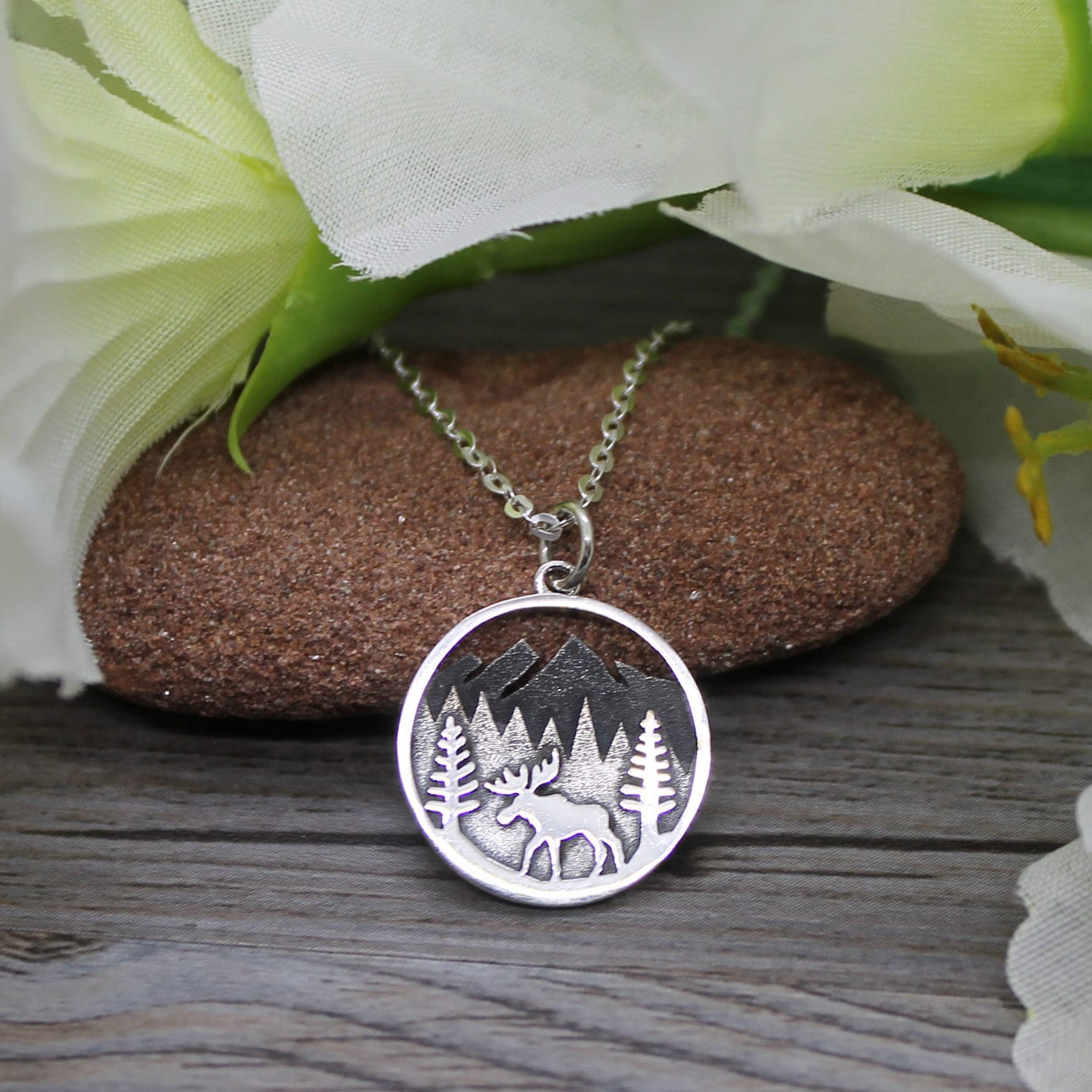 Sterling Silver Moose Necklace Moose in Mountain Meadow | Etsy