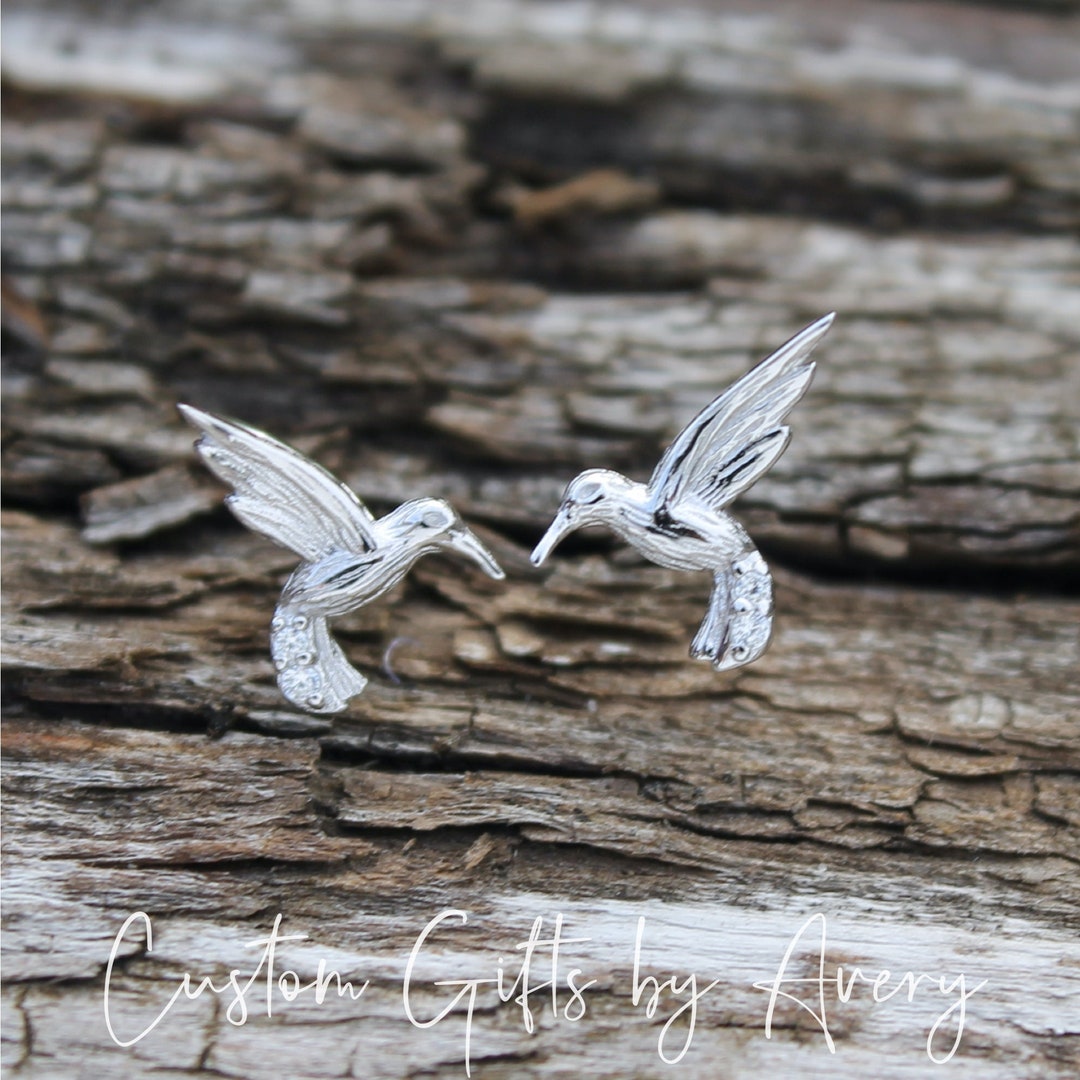 Tiny Sterling Silver Hummingbird Studs Bird Earrings 3 - Etsy