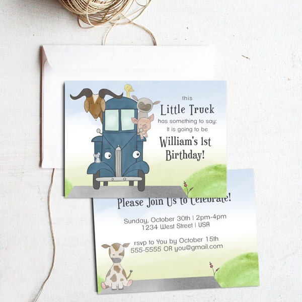 Little Blue Truck Birthday Invitation - Etsy
