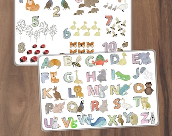 Animal Alphabet Art Placemat Double Sided With Zoo Animals and Woodland ...
