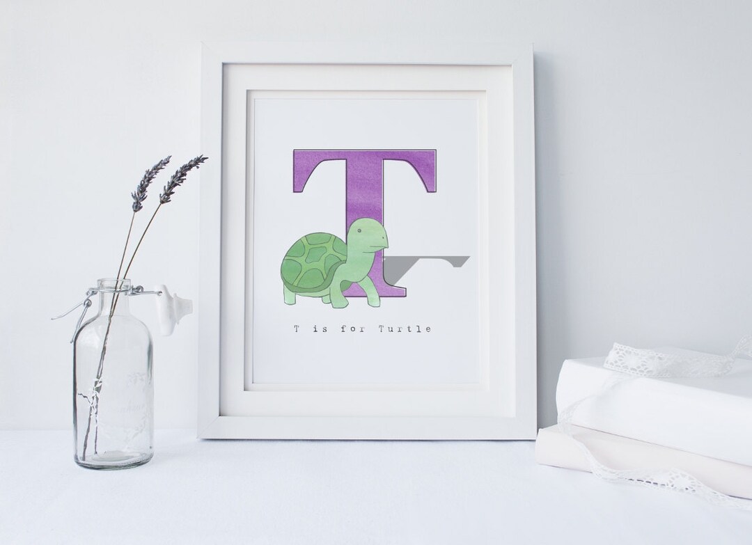 T is for Turtle - Alphabet Illustration Print, Nursery Art, Kid's Decor ...