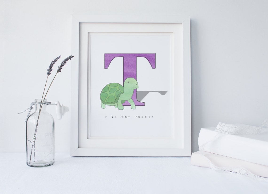 T is for Turtle Alphabet Illustration Print Nursery Art - Etsy