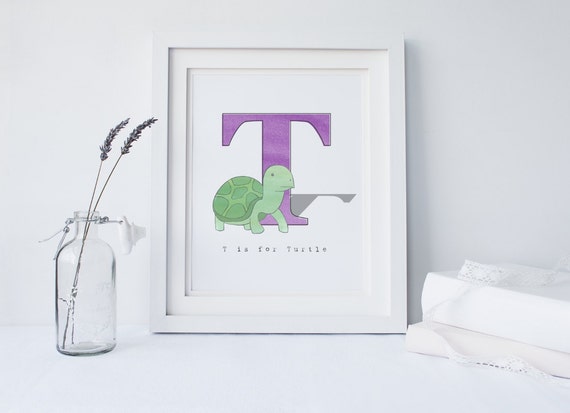 T is for Turtle Alphabet Illustration Print Nursery Art | Etsy