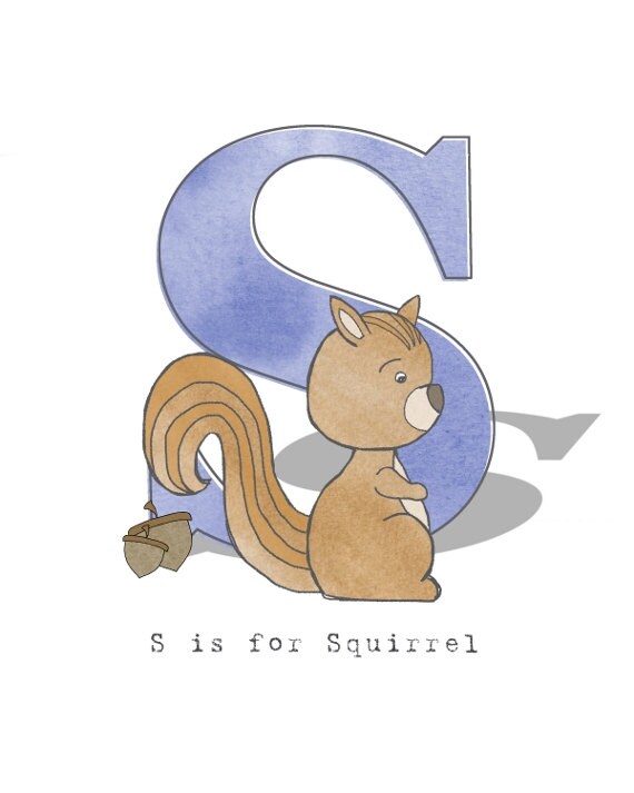 S is for Squirrel - Alphabet Illustration Print, Nursery Art, Kid's ...