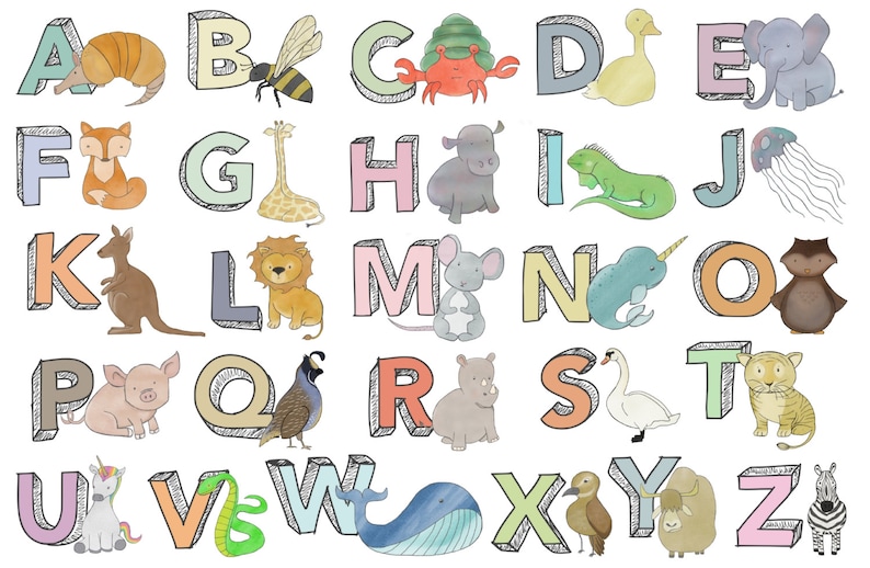 Animal Alphabet Art Placemat Double Sided With Zoo Animals - Etsy