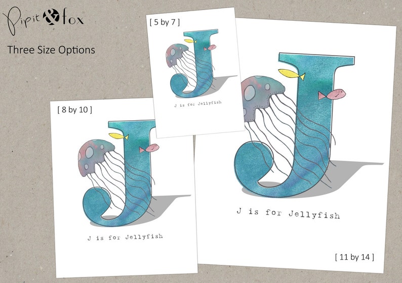 J is for Jellyfish Alphabet Illustration Print Nursery Art | Etsy