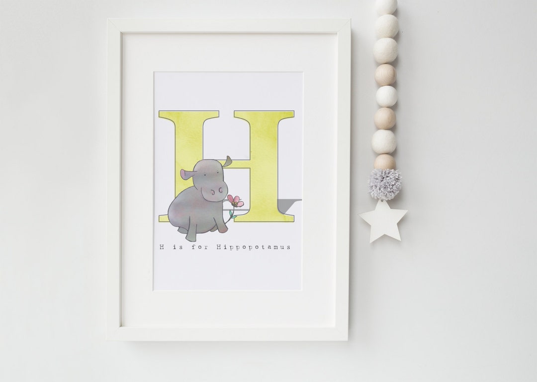 H is for Hippopotamus - Alphabet Illustration Print, Nursery Art, Kid's ...