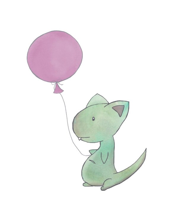 Cute Monster & Balloon Illustration Print Customize Color - Etsy