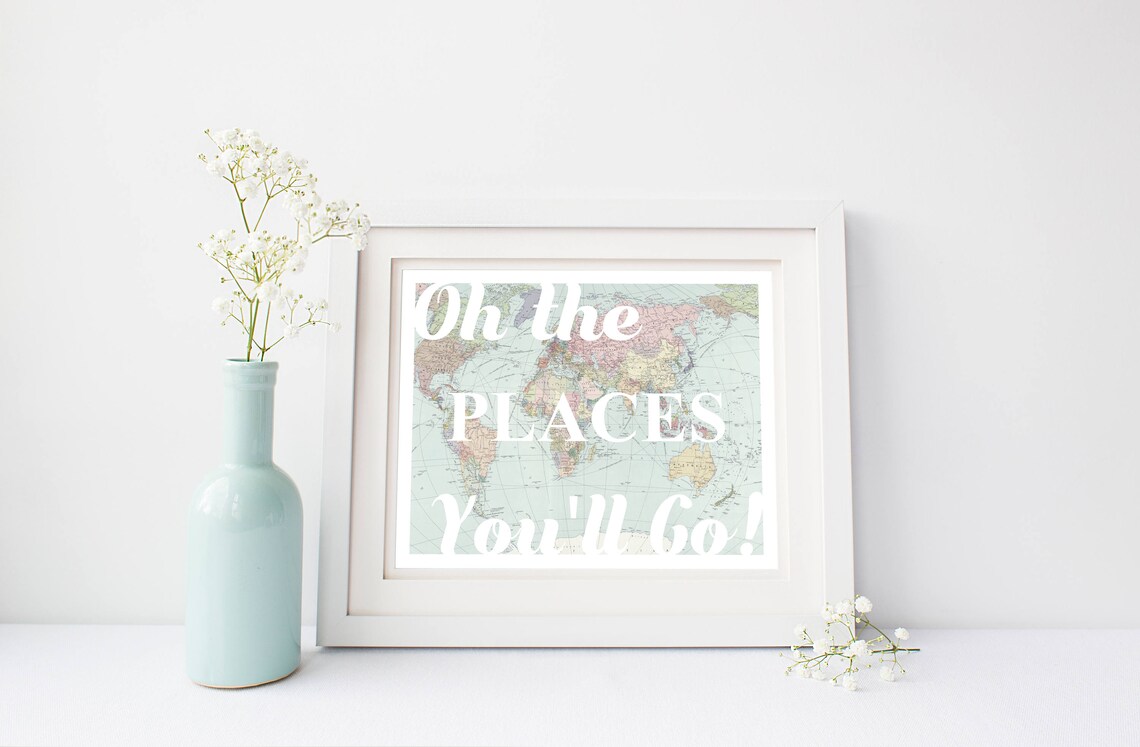 Oh the Places You'll Go, Map Nursery Wall Art - World Map Print for ...