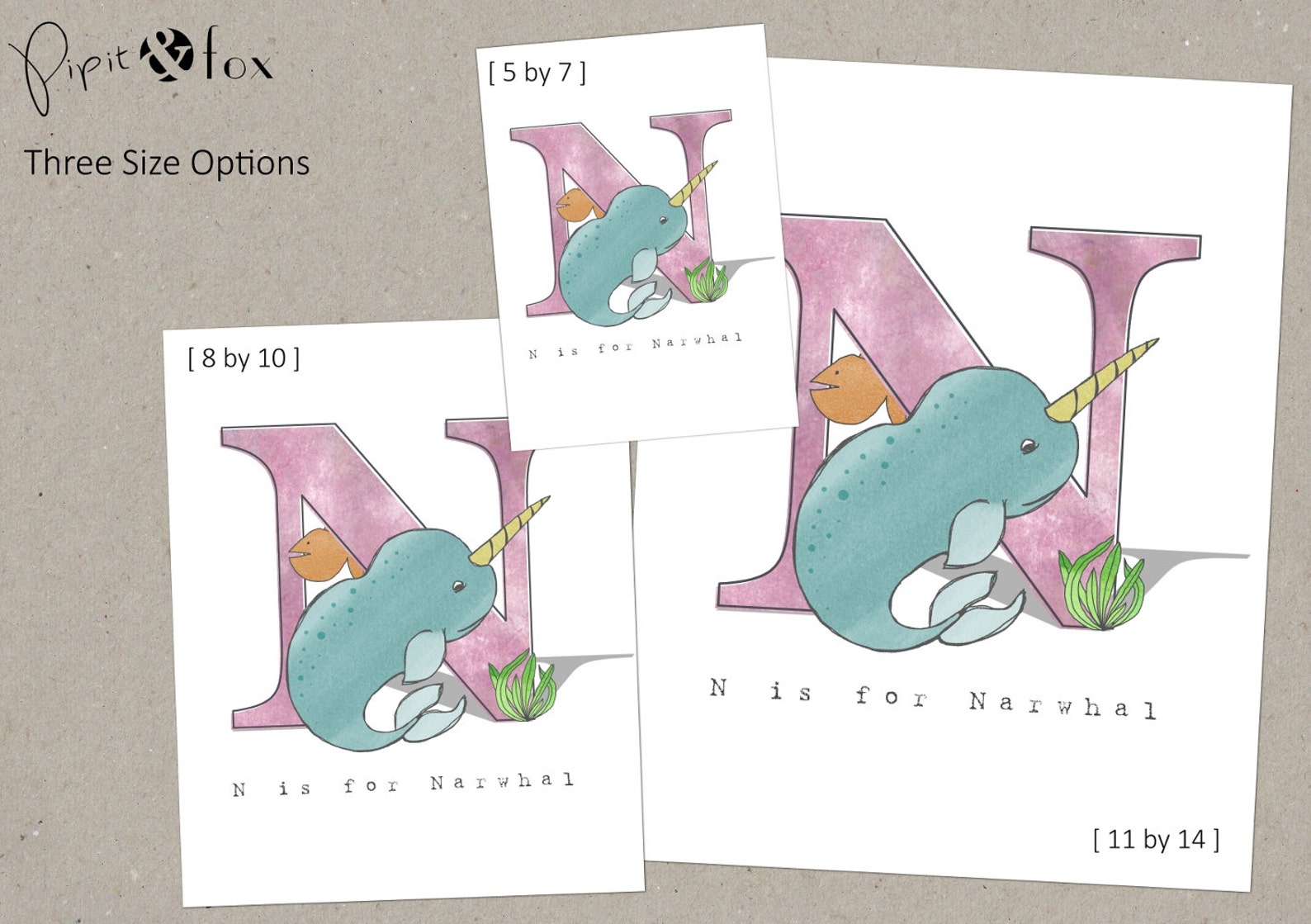 N is for Narwhale Alphabet Illustration Print Nursery Art - Etsy