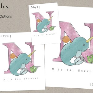 N is for Narwhale - Alphabet Illustration Print, Nursery Art, Kid's ...