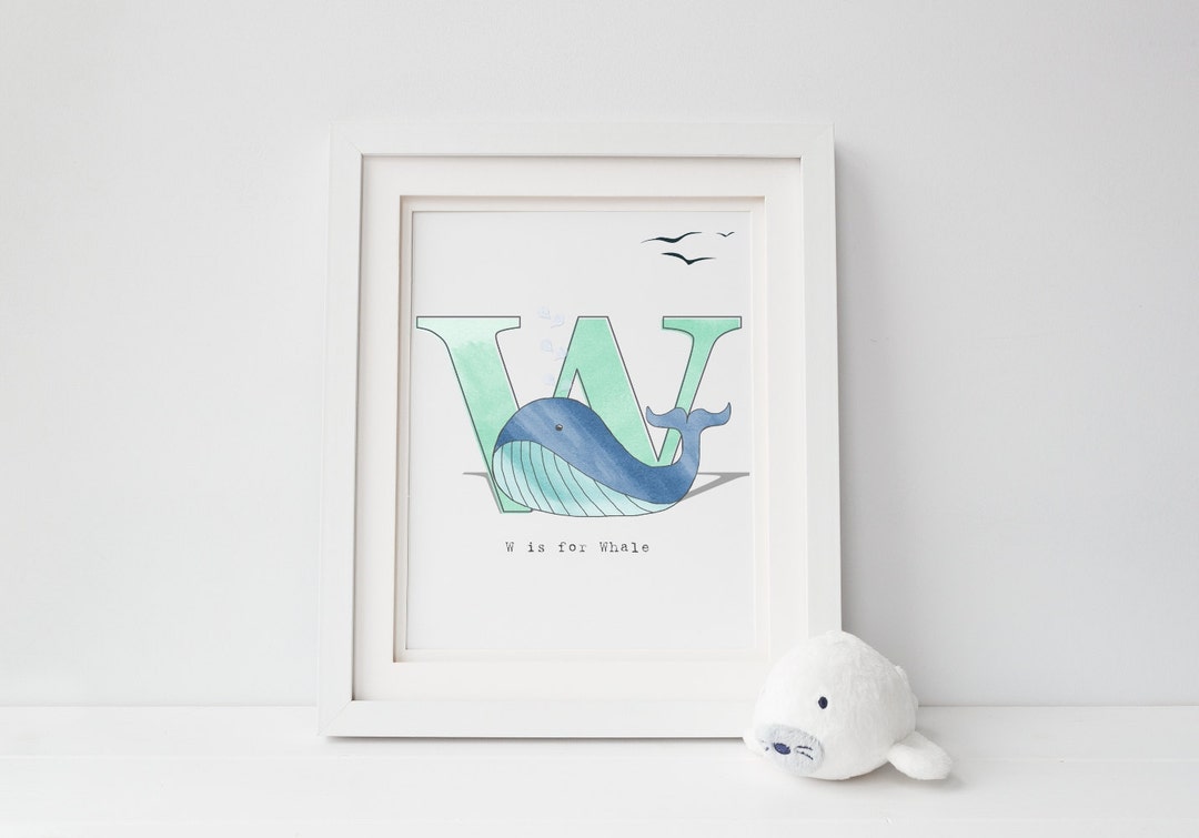 W is for Whale - Alphabet Illustration Print, Nursery Art, Kid's Decor ...