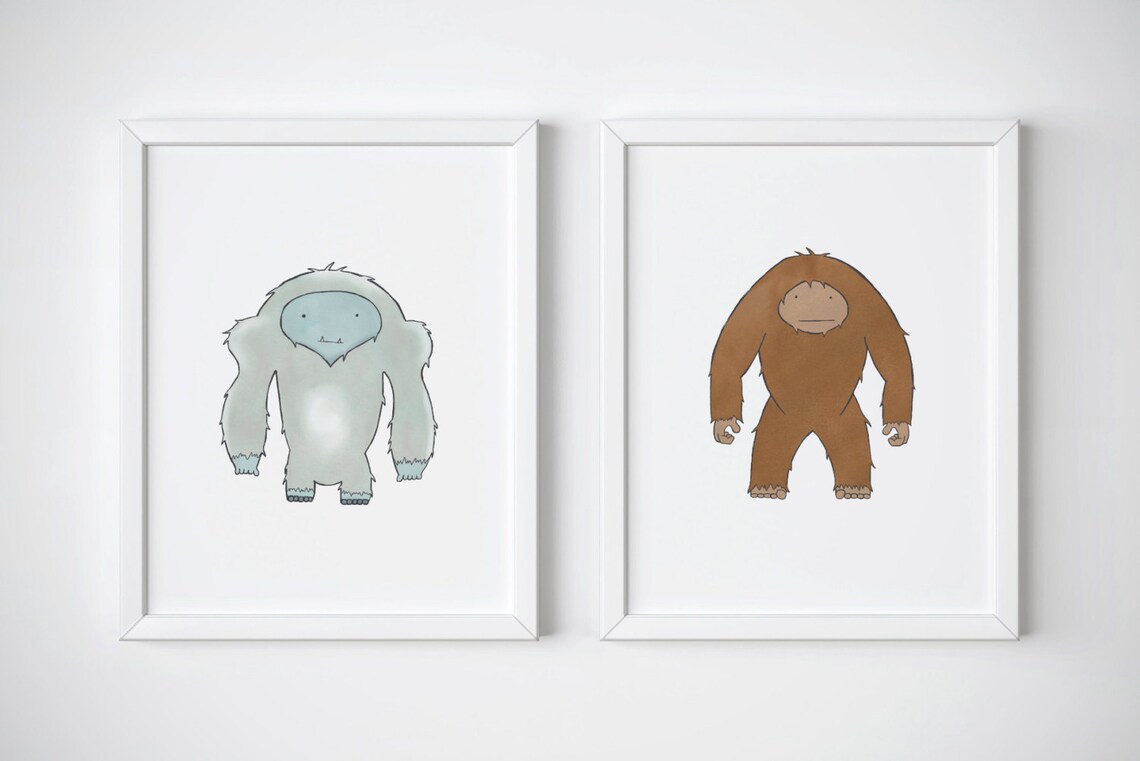 Yeti & Bigfoot Illustration Art Print Set of 2 Cute Mythical | Etsy