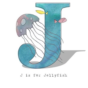 J is for Jellyfish - Alphabet Illustration Print, Nursery Art, Kid's ...