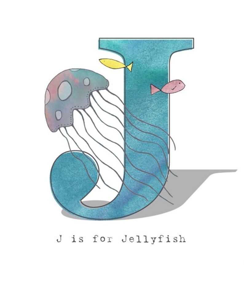 J is for Jellyfish - Alphabet Illustration Print, Nursery Art, Kid's ...