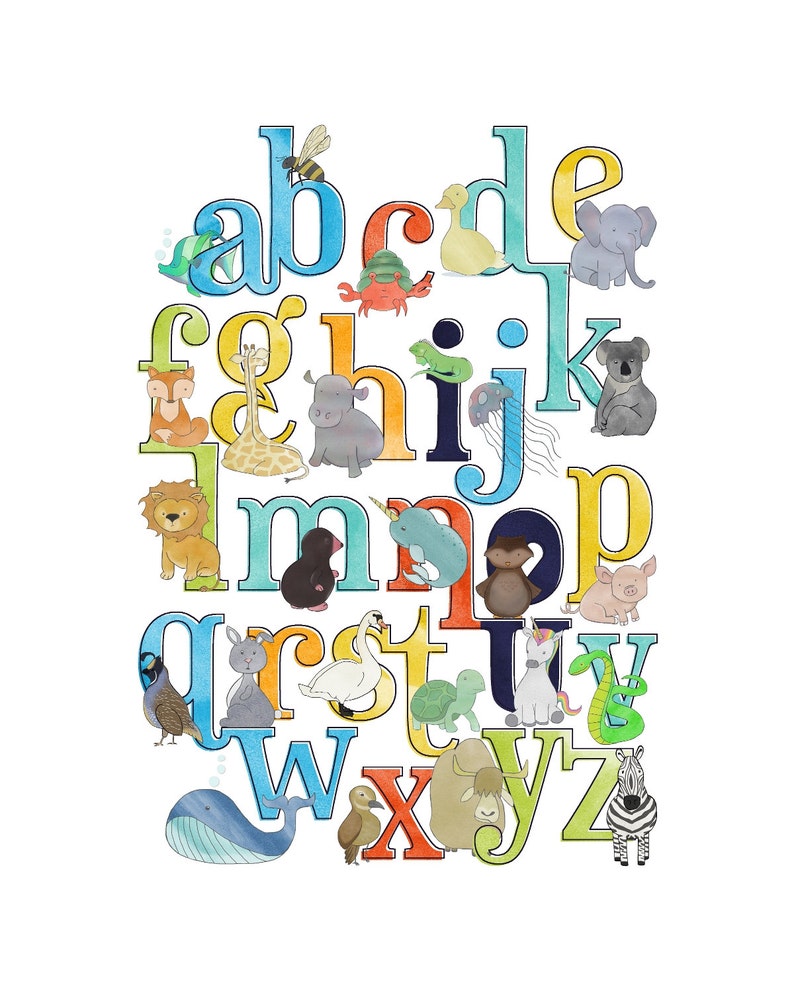 Animal ABC I Love You Alphabet Illustration Print Nursery | Etsy