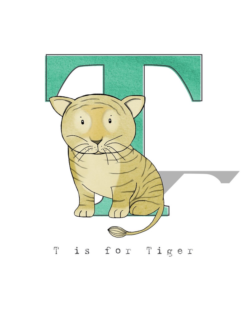 T is for Tiger Alphabet Illustration Print Nursery Art - Etsy