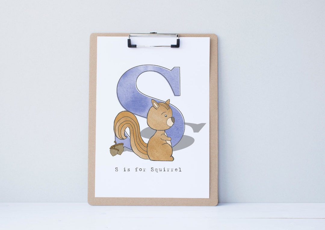 S is for Squirrel Alphabet Illustration Print, Nursery Art, Kid's Decor ...