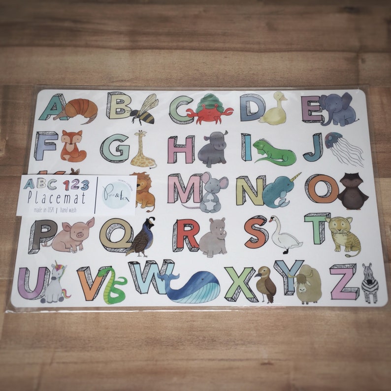 Alphabet Letters and Numbers Placemat Double Sided with Zoo | Etsy