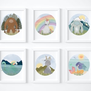 Mini Print Set of Mythical Creatures Nursery Wall Art Set of 12 Prints ...