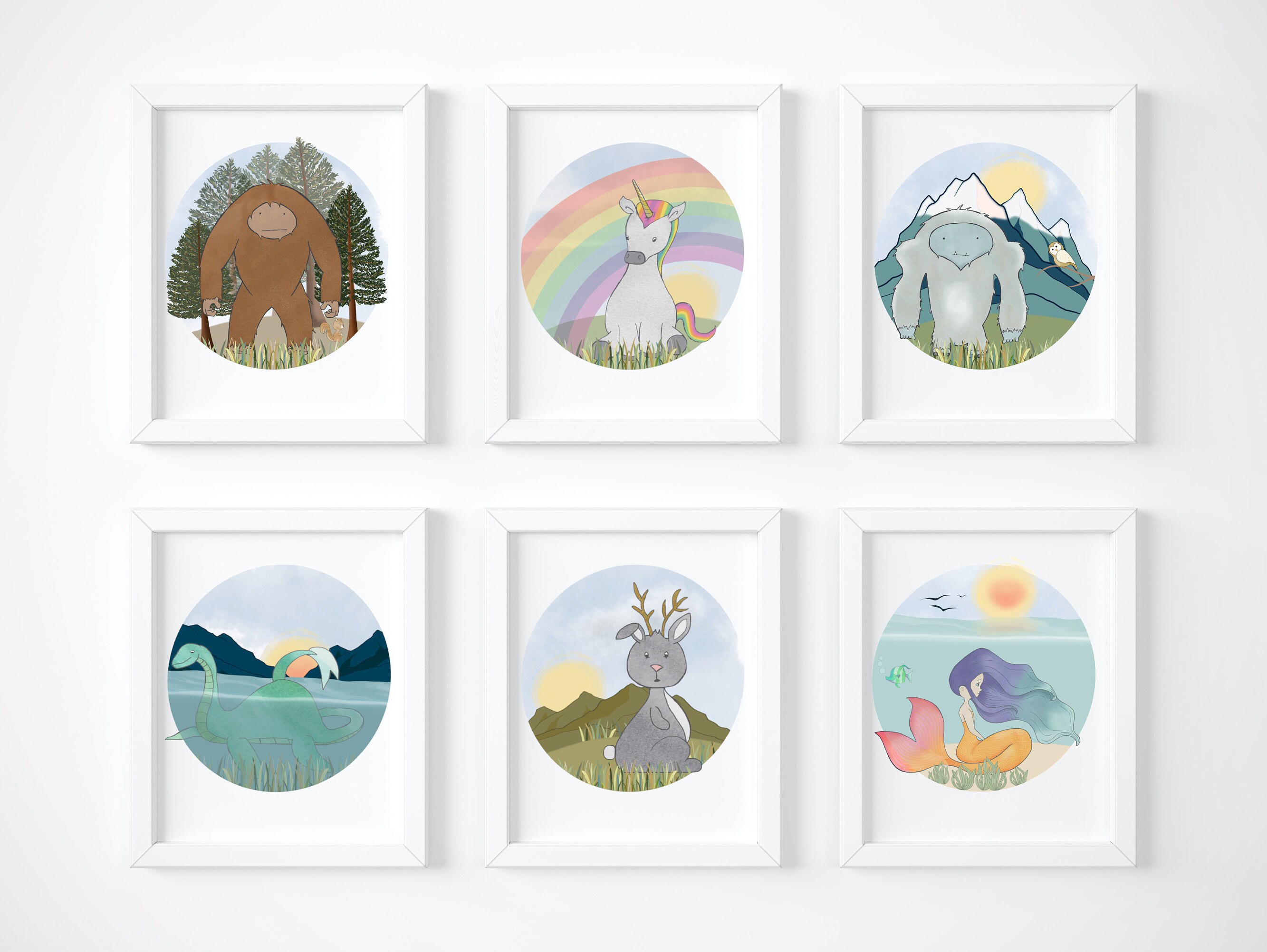 Mini Print Set of Mythical Creatures Nursery Wall Art Set of - Etsy