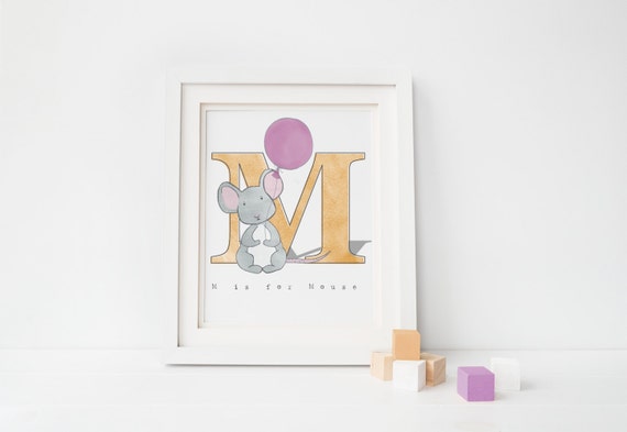 M is for Mouse Alphabet Illustration Print Nursery Art | Etsy