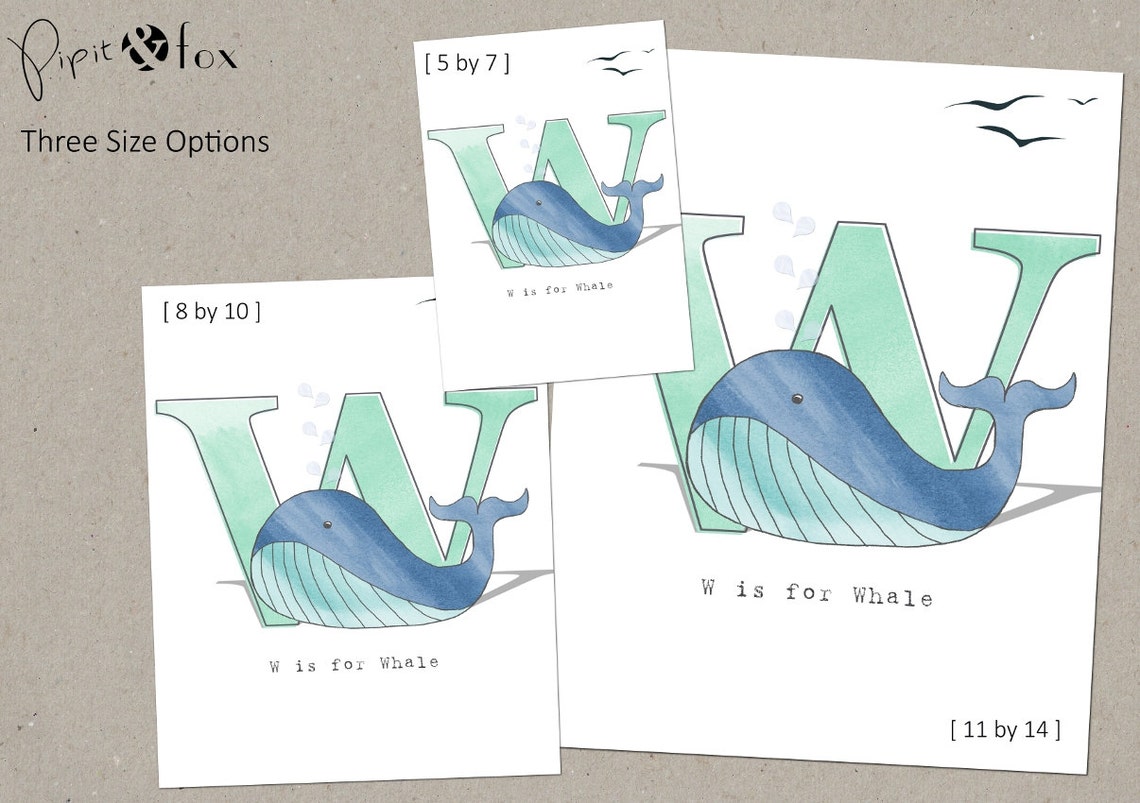 W is for Whale Alphabet Illustration Print Nursery Art | Etsy