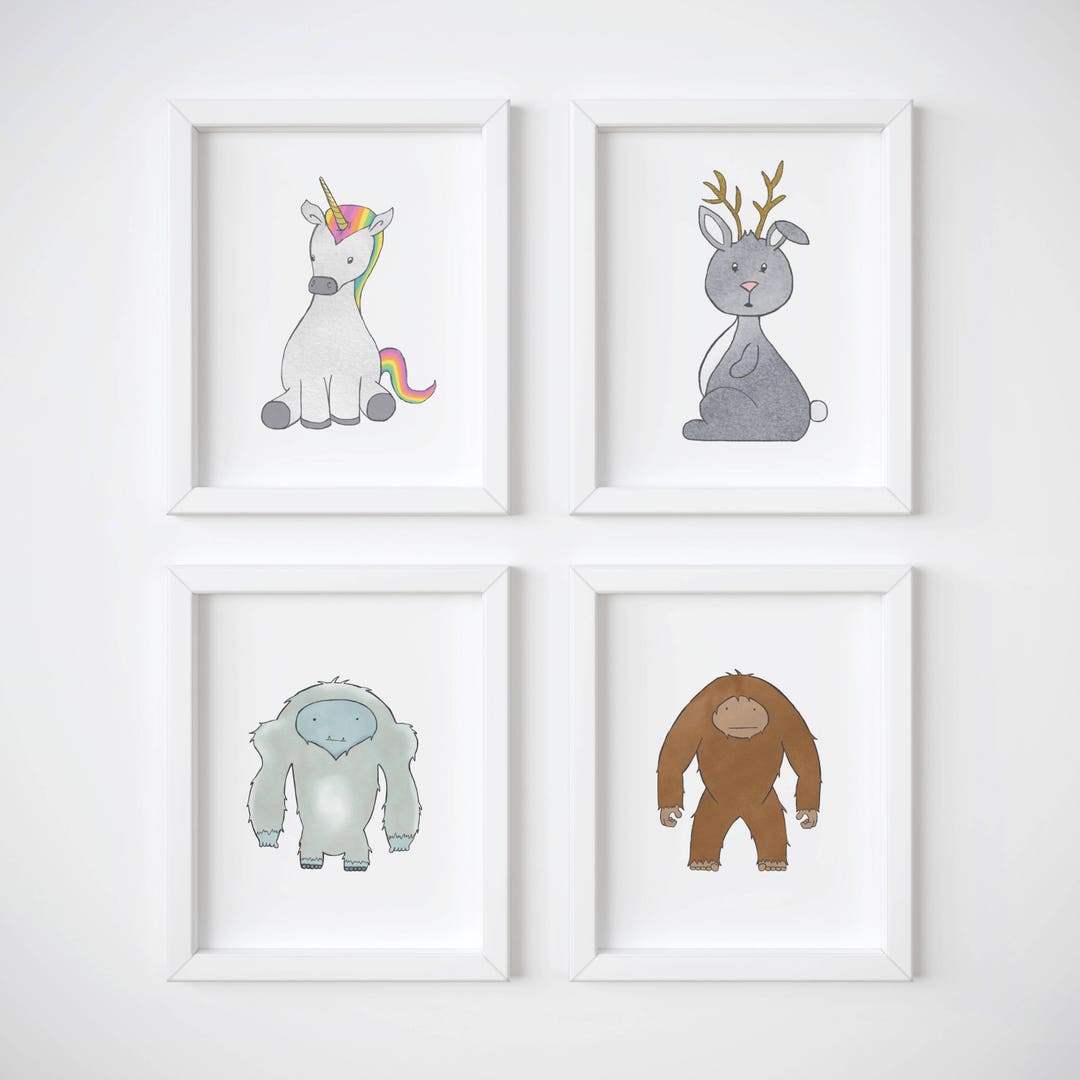 Mythical Creature Nursery Decor, Print Set of 4 - Rainbow Unicorn ...