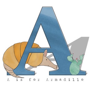 A is for Armadillo Alphabet Illustration Print, Nursery Art, Kid's ...