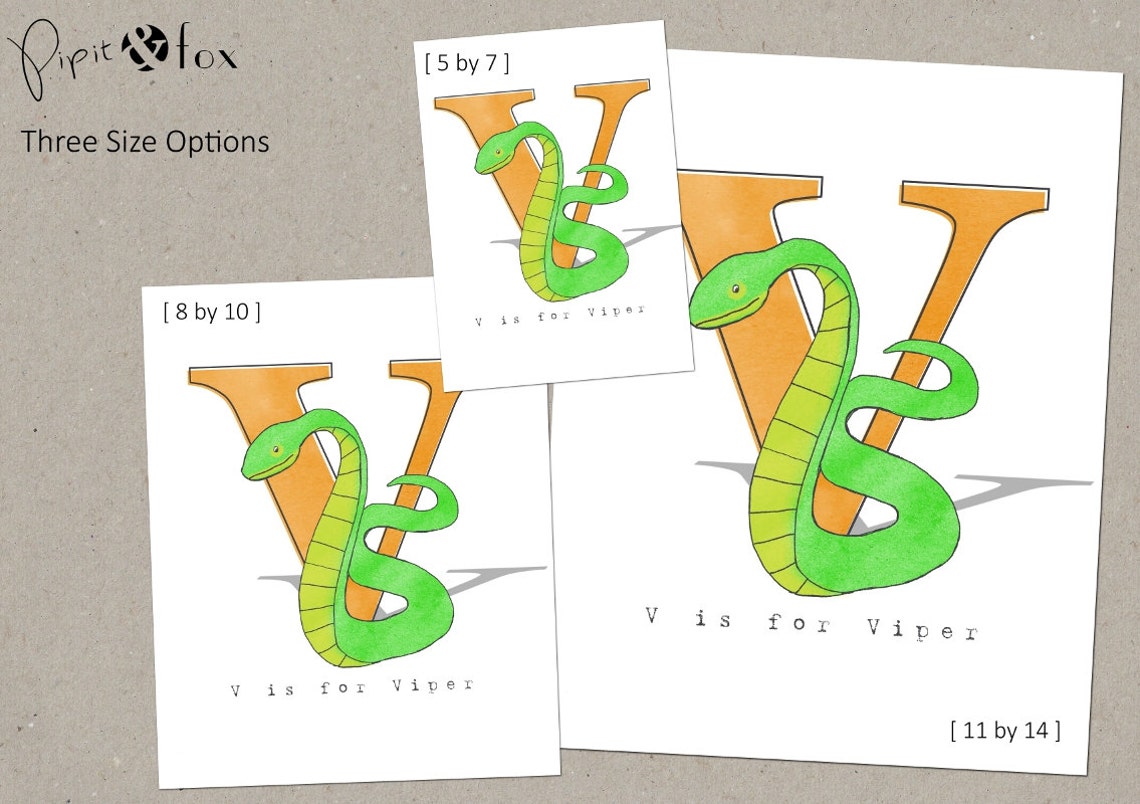 V is for Viper - Alphabet Illustration Print, Nursery Art, Kid's Decor ...