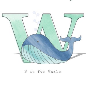 W is for Whale - Alphabet Illustration Print, Nursery Art, Kid's Decor ...