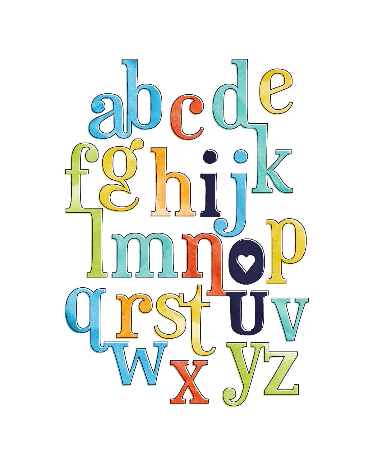Alphabet Art Print - Colorful Watercolor Style ABC Wall Art for Your ...