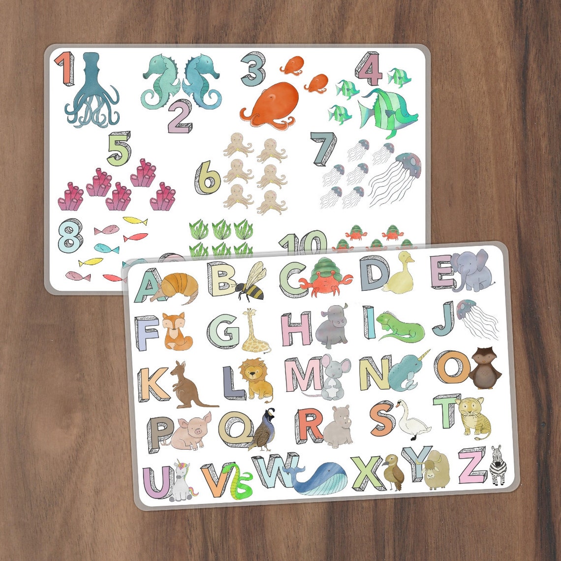 Animal Alphabet Art Placemat Double Sided With Zoo Animals | Etsy