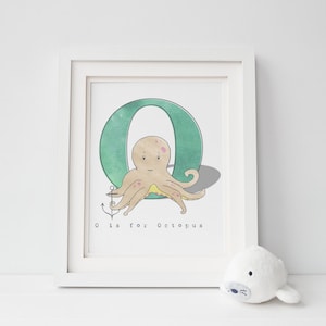 O is for Octopus - Alphabet Illustration Print, Nursery Art, Kid's ...