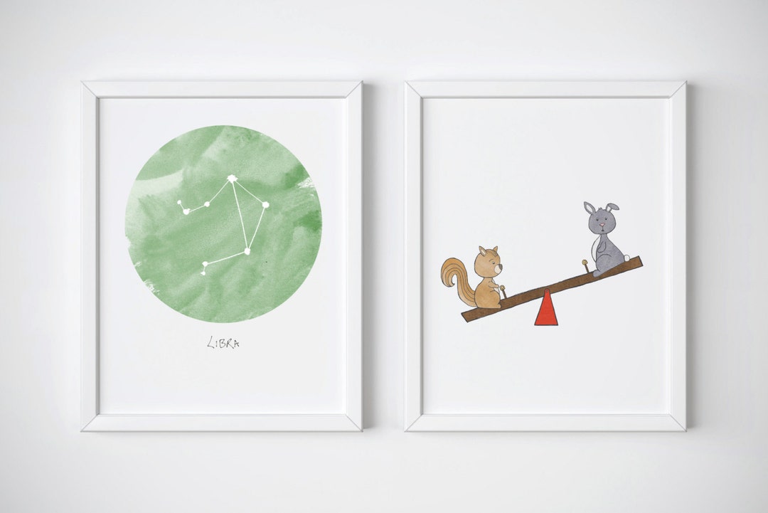 Zodiac Sign Libra, Scale Symbol Watercolor Astrology Art Print Set of 2 ...